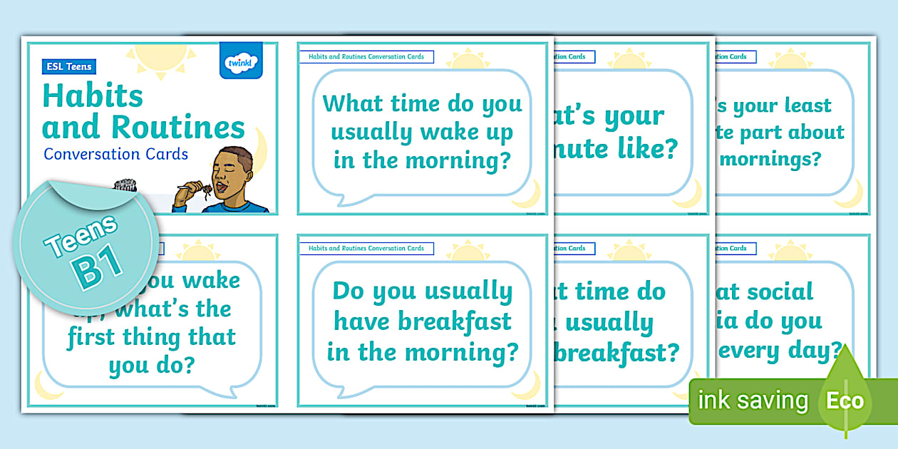 ESL Conversation Cards: Habits & Routines [Teens, B1]