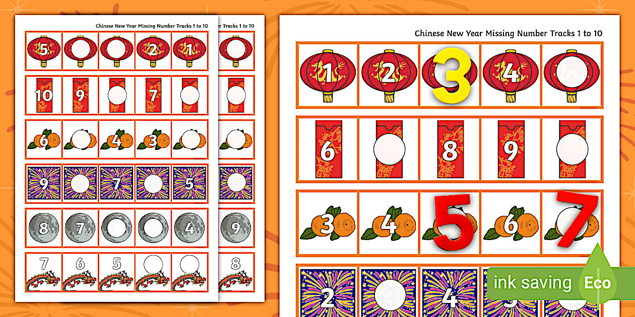 👉 Chinese New Year Missing Number Tracks 1 to 10 | Twinkl