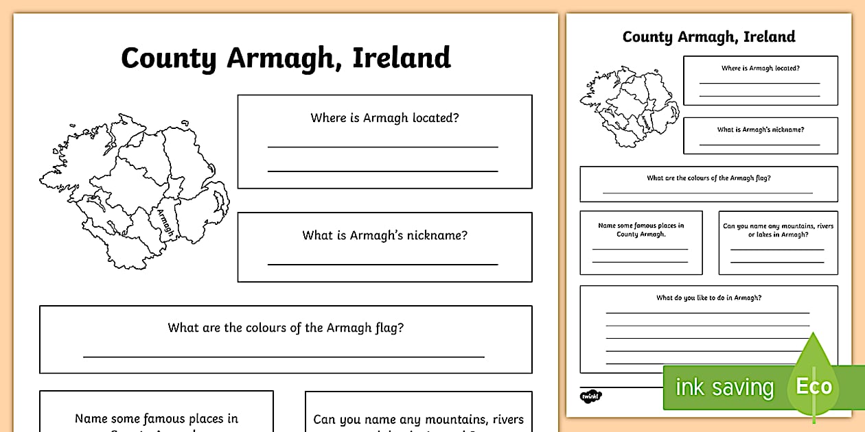 County Armagh Worksheet (teacher made) - Twinkl