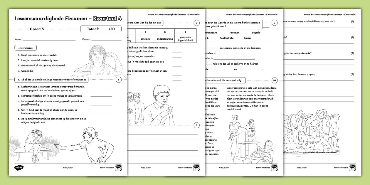 Graad 5: Lewensvaardighede Eksamen – Kwartaal 4 - Twinkl