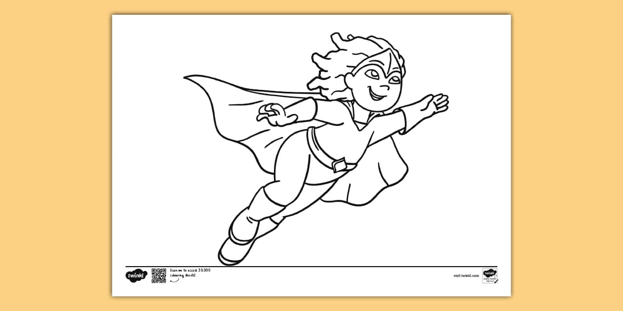 Flying Superhero Girl Colouring Sheet | Colouring Pages