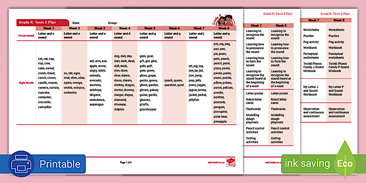 Gr. R Phonics Term 2 Planner (teacher made) - Twinkl