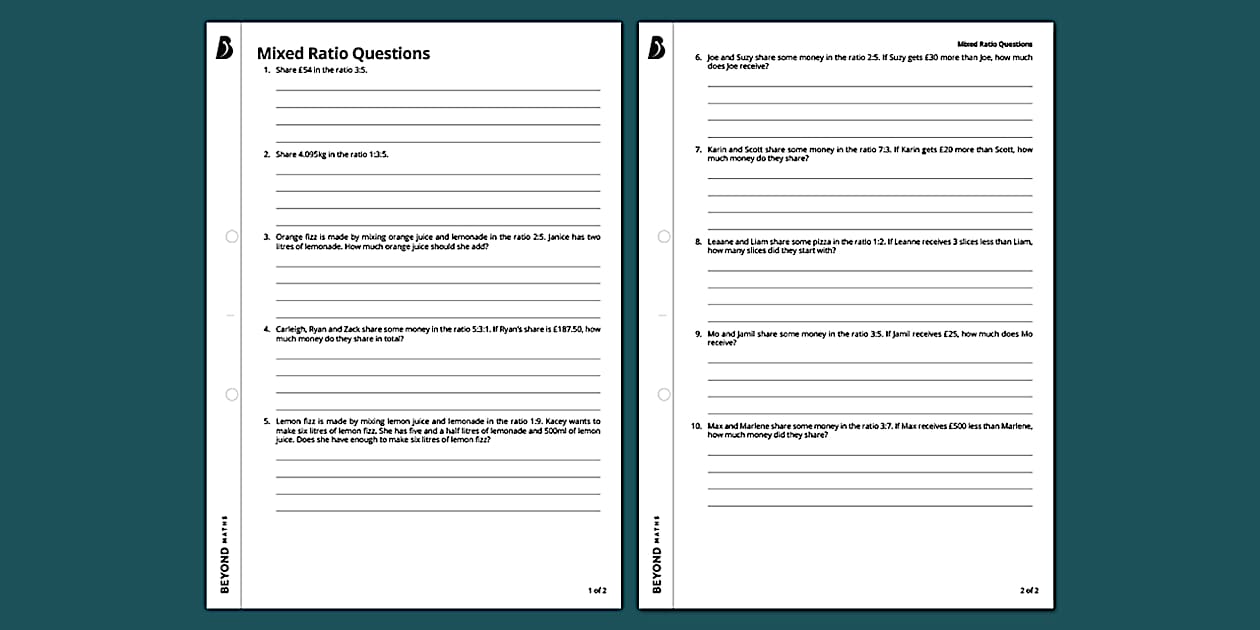 👉 Harder Ratio Questions | Mixed KS3 Ratio Resources | Beyond