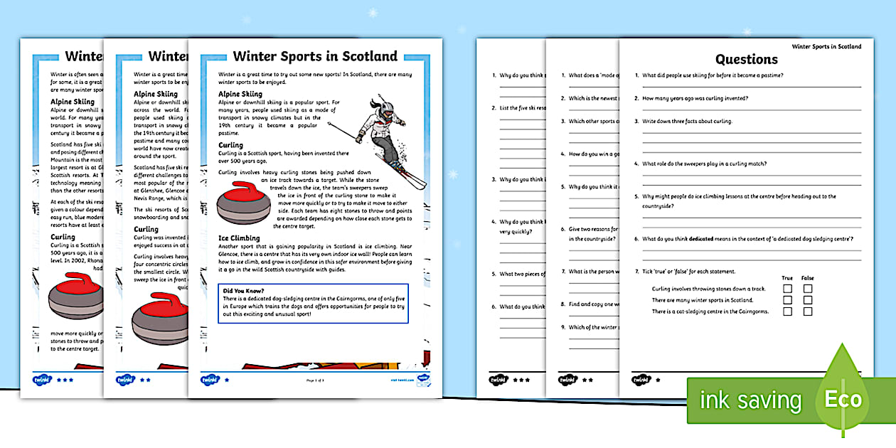 Winter Sports in Scotland Differentiated Reading Comprehension Activity