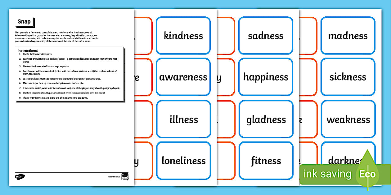 Suffix -ness Snap Game (Teacher-Made) - Twinkl