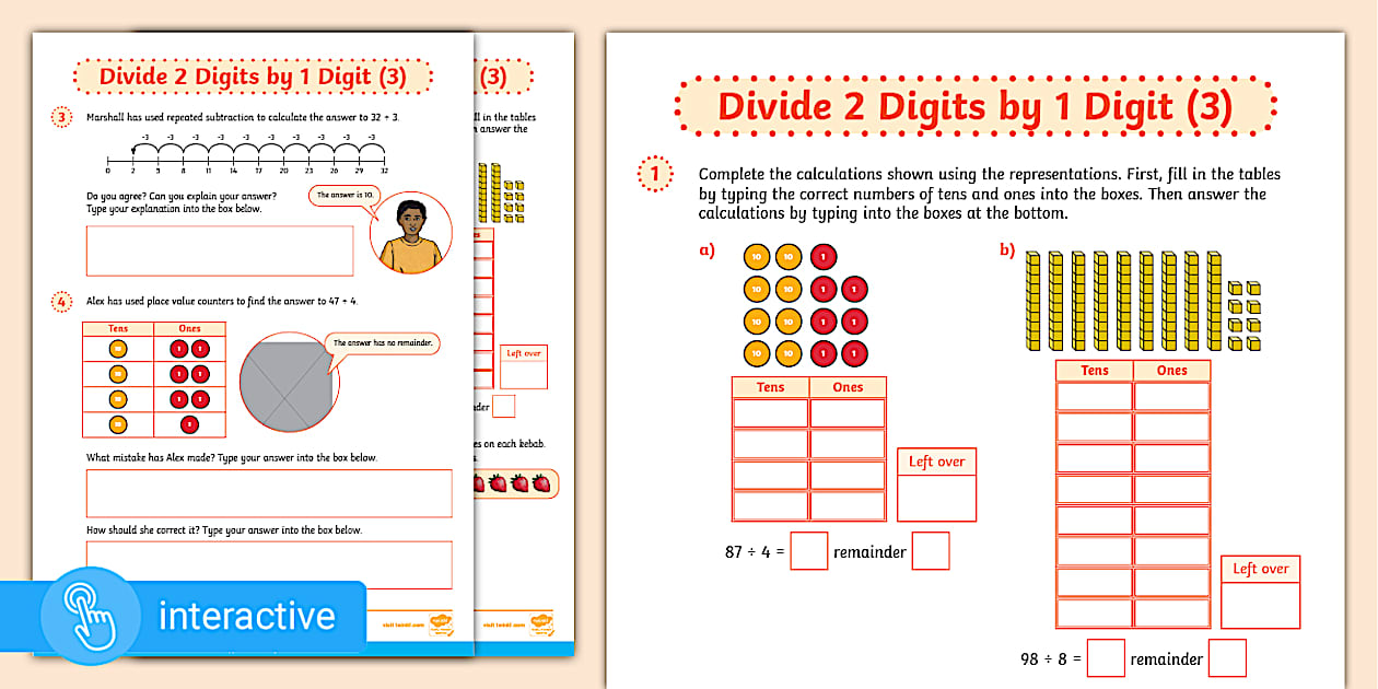 👉 Interactive PDF Y3 WRM Sp 1: Dividing 2 digits by 1 digit