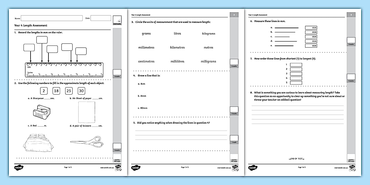 Year 4 Length Assessment Sheet (teacher made) - Twinkl