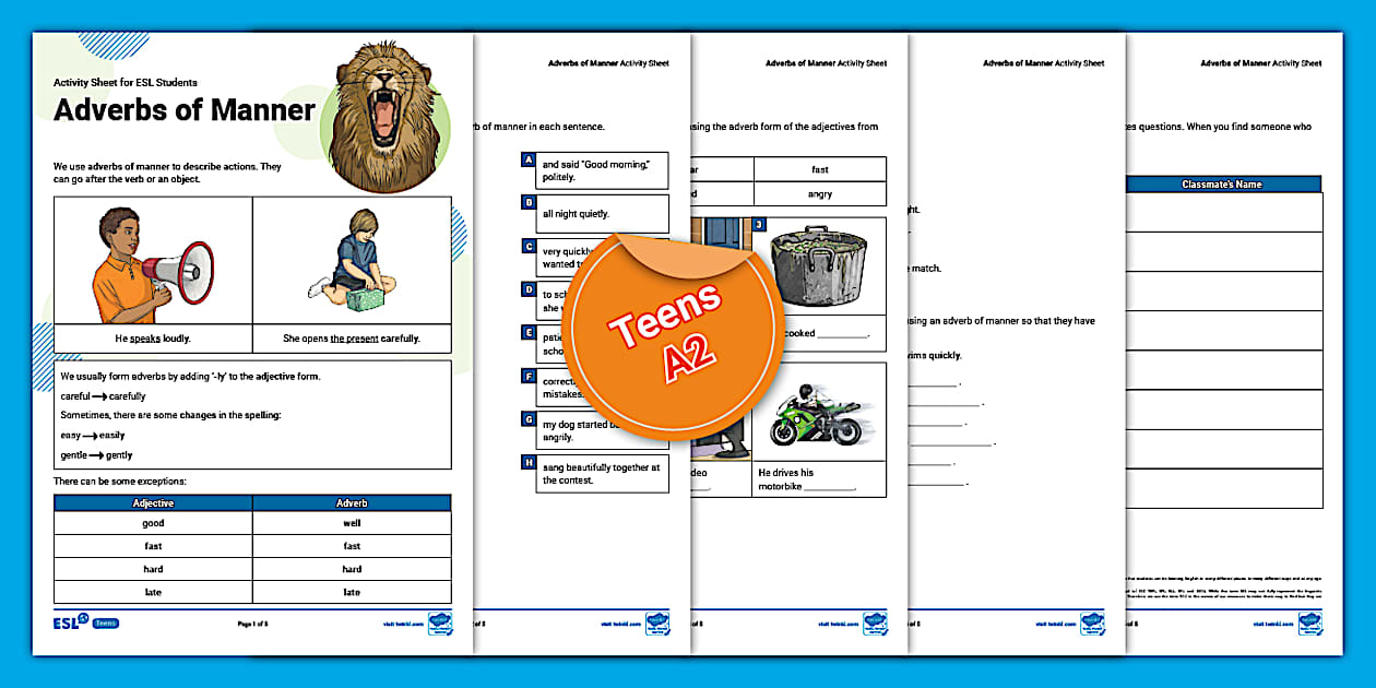 ESL Adverbs of Manner Sheet [Teens, A2] (teacher made)