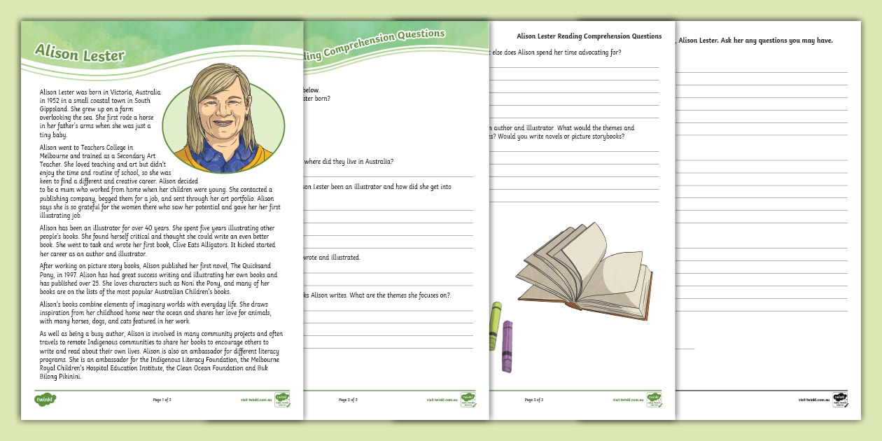 Alison Lester Reading Comprehension (l'enseignant a fait)