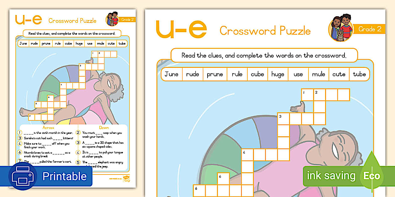 Grade 2 Phonics Crossword Puzzle u-e - Twinkl