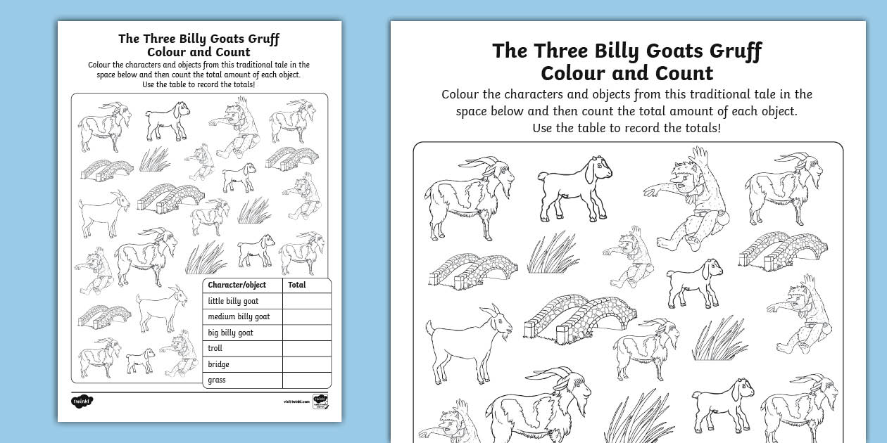 👉 The Three Billy Goats Gruff Colour and Count Worksheet