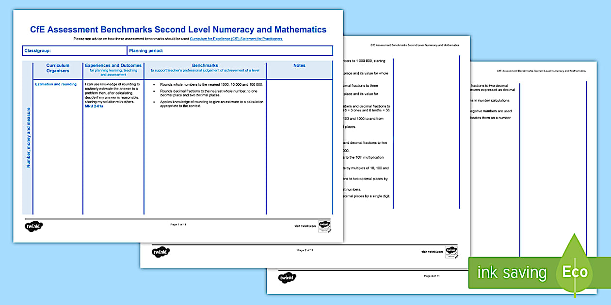 CfE Benchmarks Second Level Numeracy and Mathematics Assessment