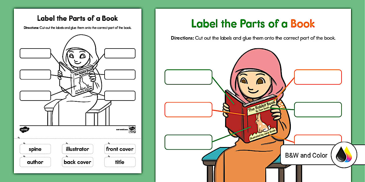 Label The Parts Of A Book Activity Worksheet for Kids | Twinkl USA