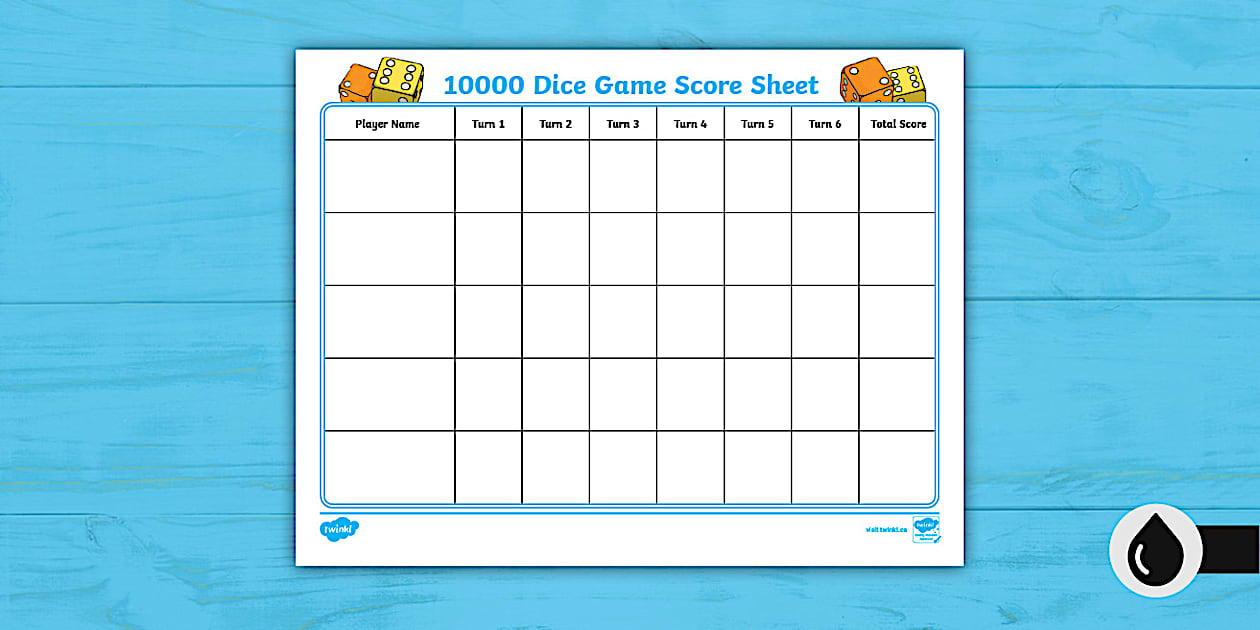 10000 Dice Game Score Sheet (teacher made) - Twinkl