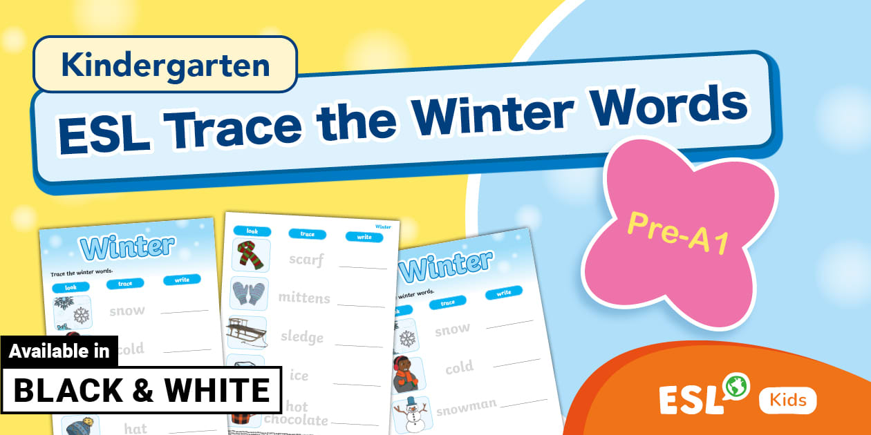ESL Winter Words Tracing Activity Sheet {Kindergarten}