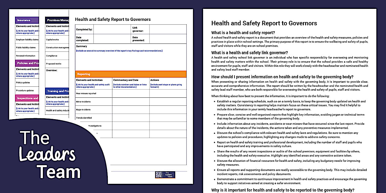 Health and Safety Report to Governors - SLT (Teacher-Made)
