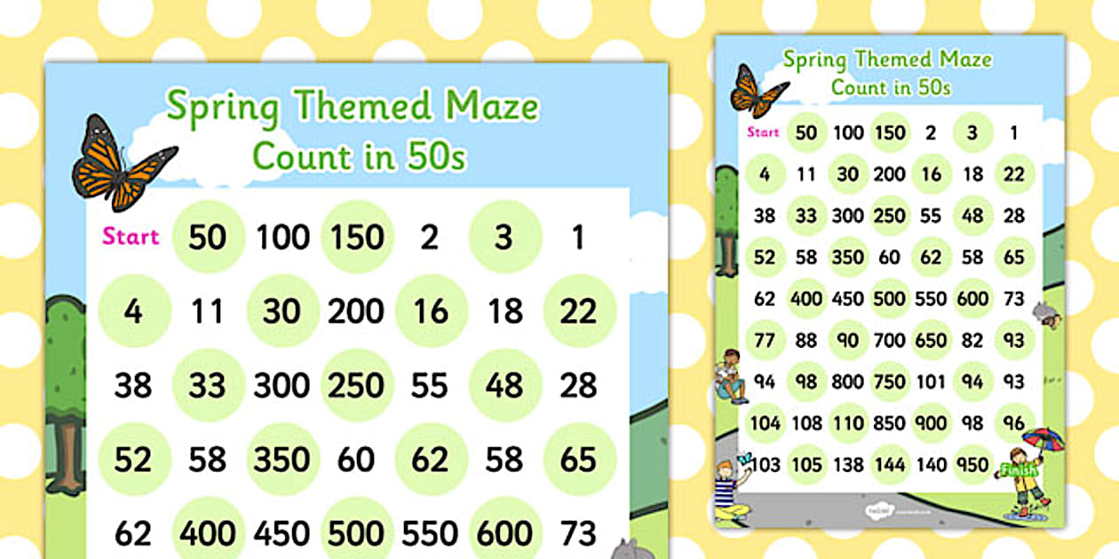 Counting in 50s Maze Worksheet / Worksheet - Twinkl