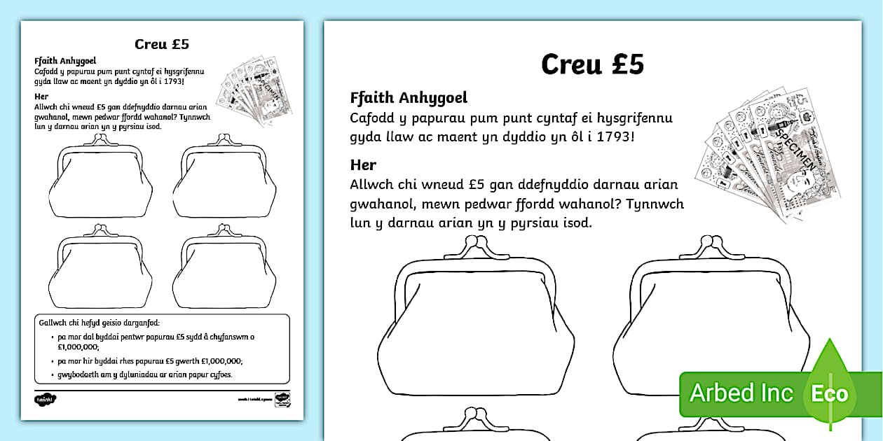 Taflen Weithgaredd Creu £5 (l'insegnante ha fatto) - Twinkl