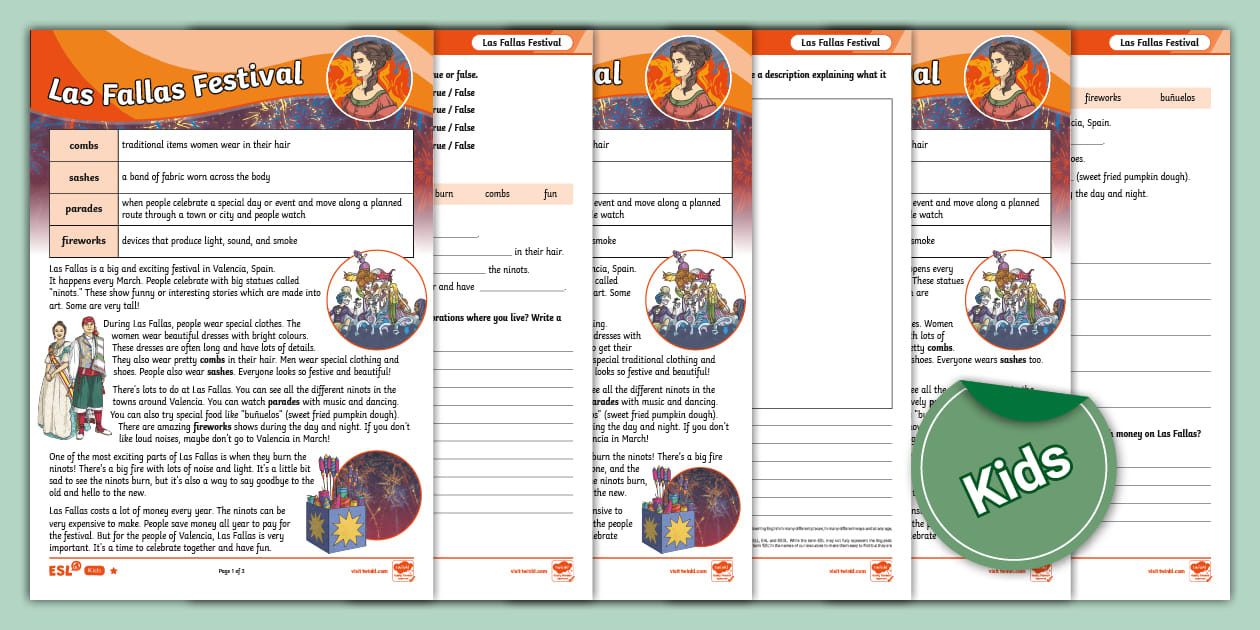 ESL Las Fallas Festival Differentiated Reading Comprehension