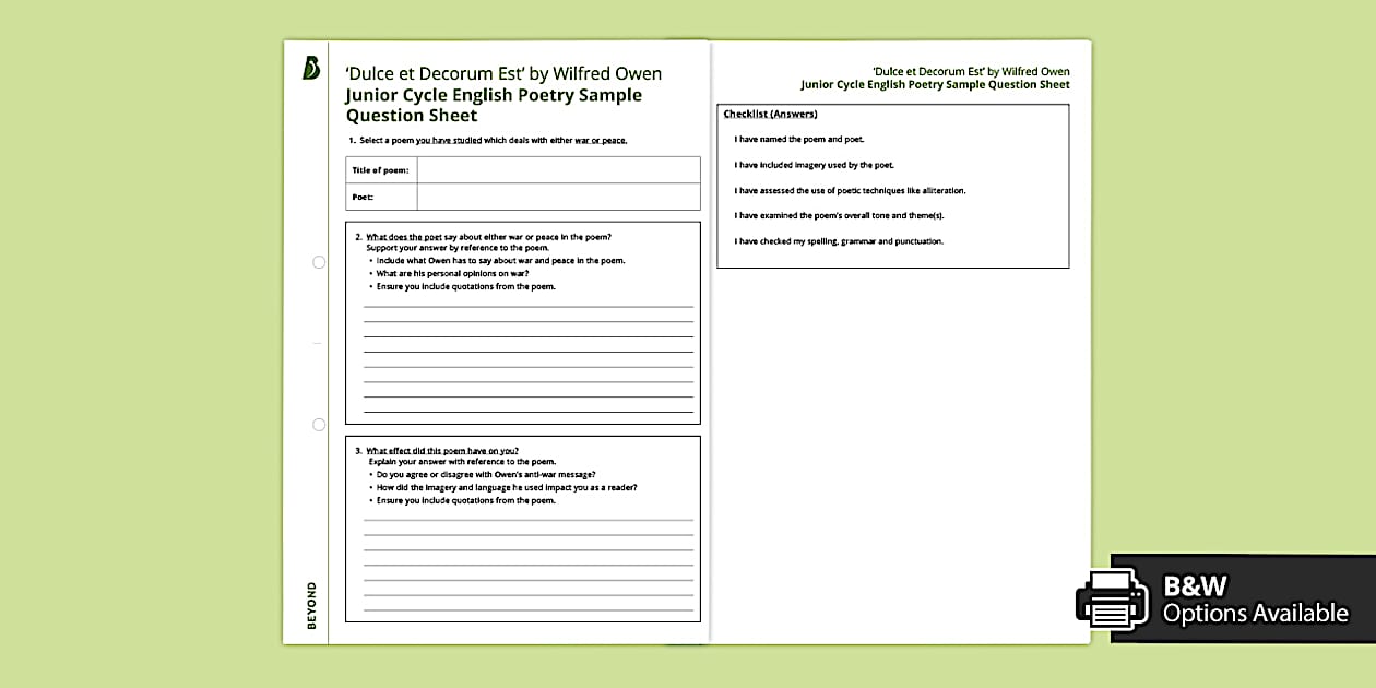 Dulce et Decorum Est Analysis - Junior Cycle - Twinkl