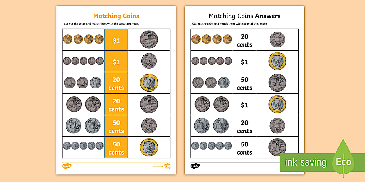 Matching Coins Worksheet / Worksheet (Teacher-Made) - Twinkl