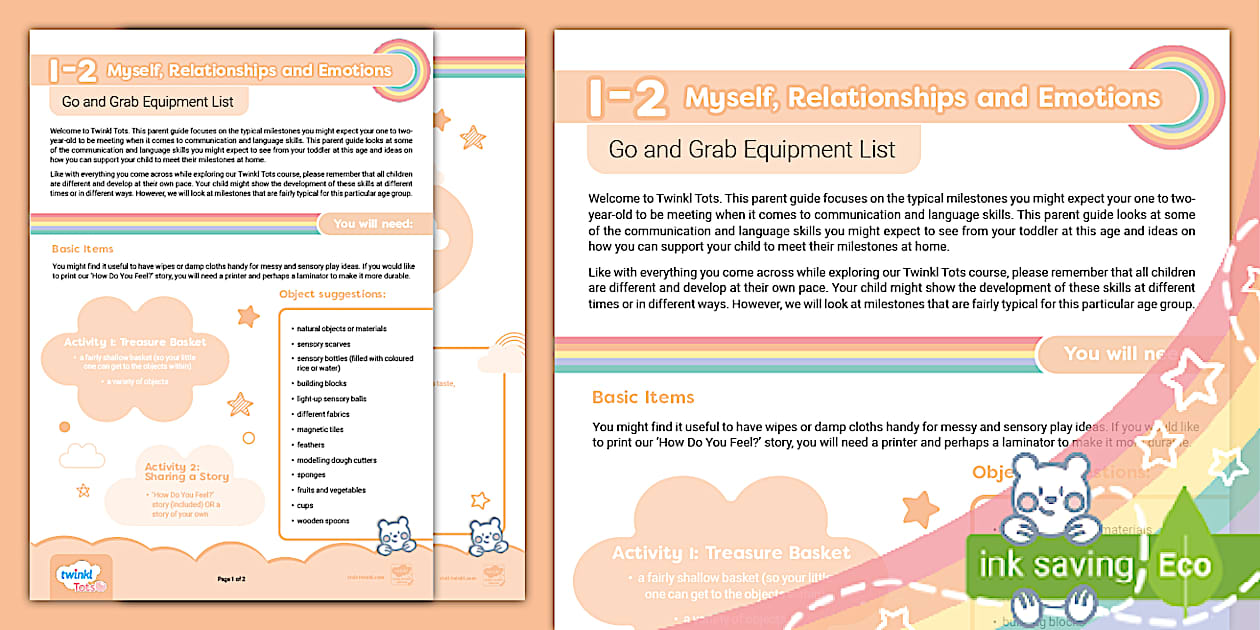 1-2 Myself, Relationships and Emotions Equipment List