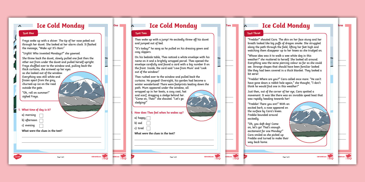 Ice Cold Monday Inference Activity Sheet (teacher made)