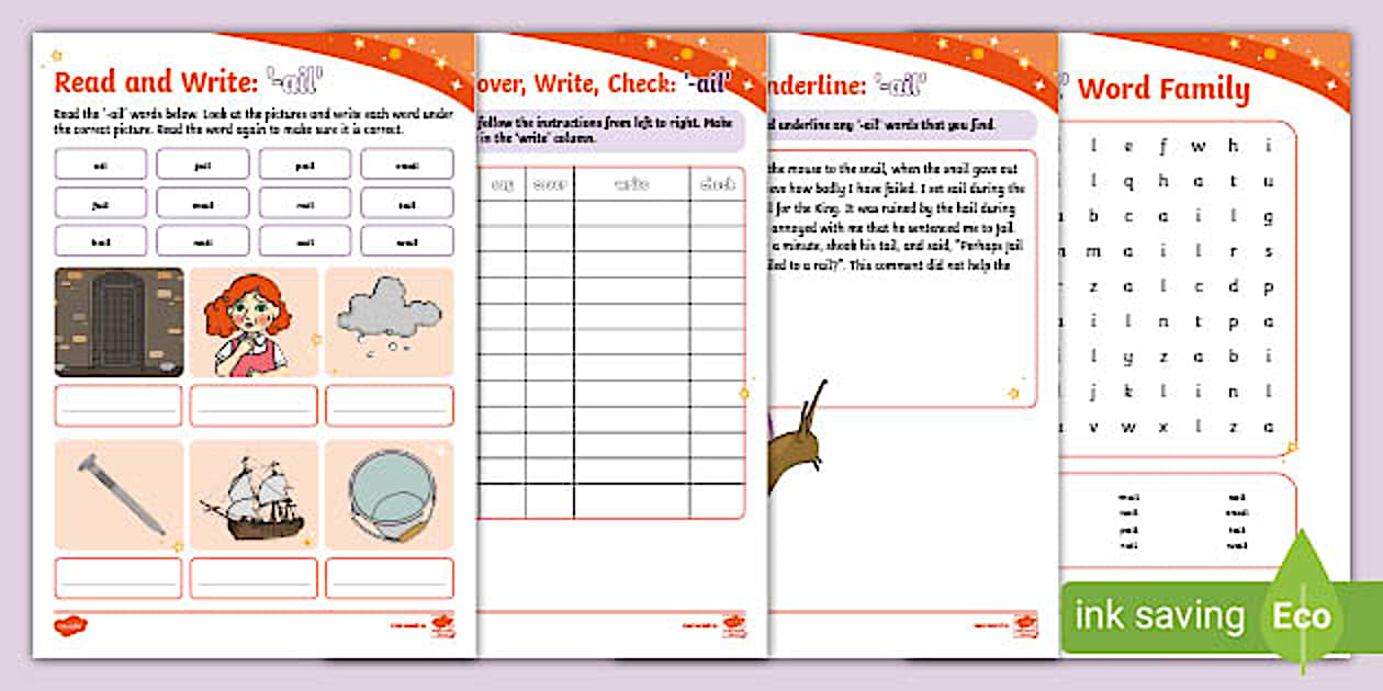 Word Family '-ail' Work Sheets (teacher made) - Twinkl