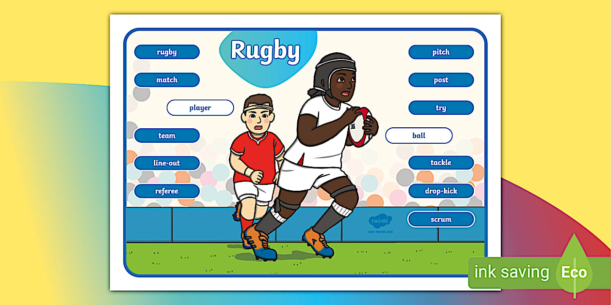 Rugby Word Mat (teacher made) - Twinkl