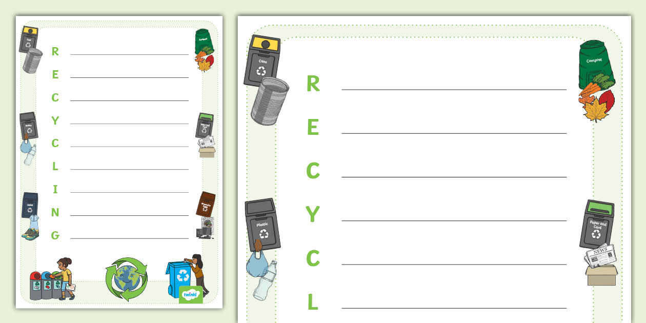 Recycling Acrostic Poem Template (teacher made) - Twinkl