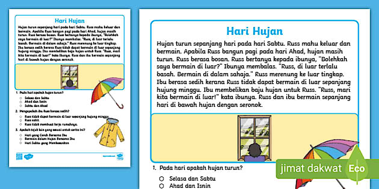 Aktiviti Pemahaman Hari Hujan (teacher made) - Twinkl