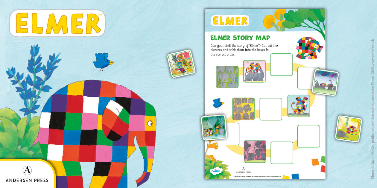 FREE! - Elmer: Cut and Stick Story Map (teacher made)