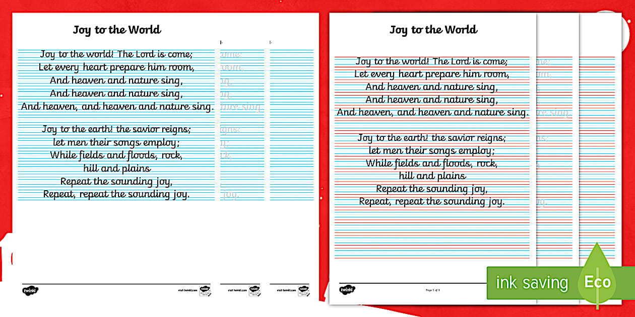 Black and White Joy to the World Handwriting Practice Worksheet