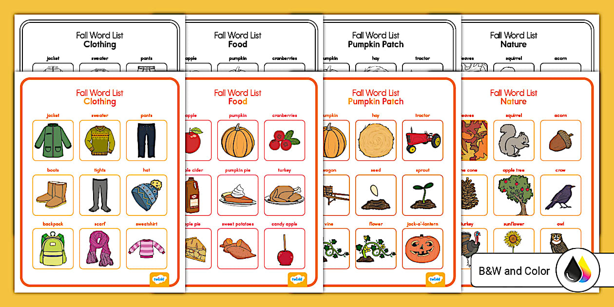 Fall Word List for Kindergarten Students | Twinkl USA