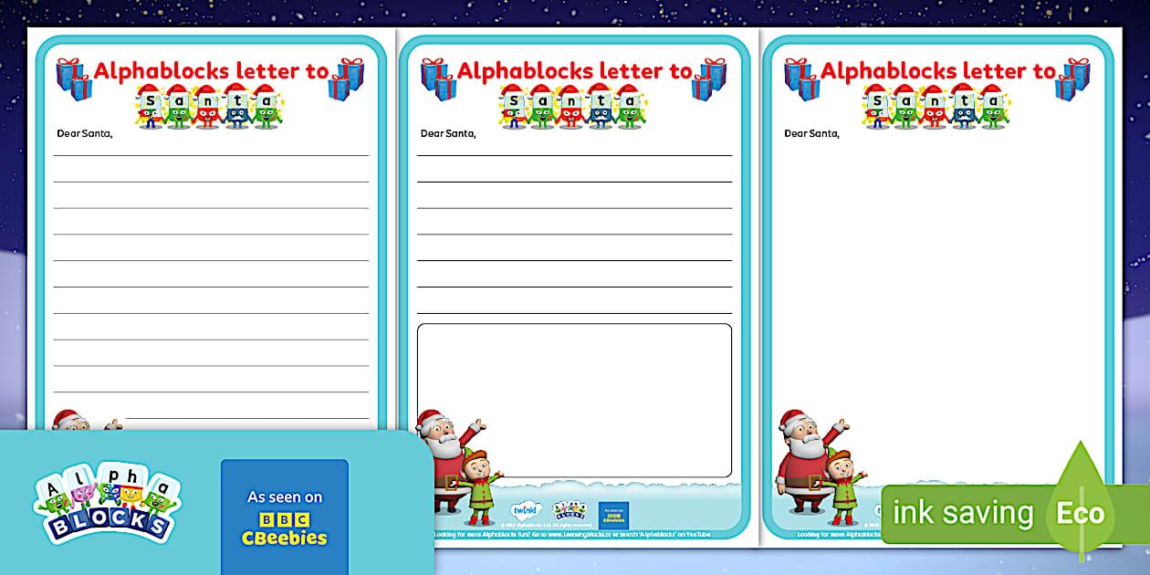 FREE! - Alphablocks: Letter to Santa Writing Template