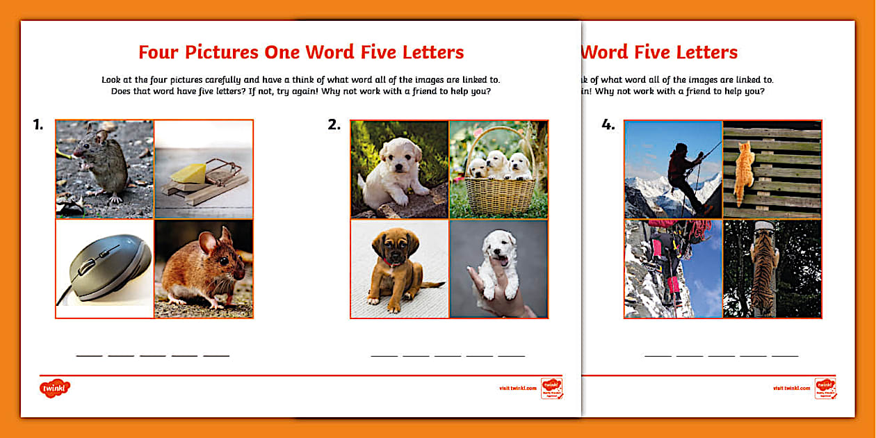 Four Pictures One Word Five Letters Activity Sheet - Twinkl