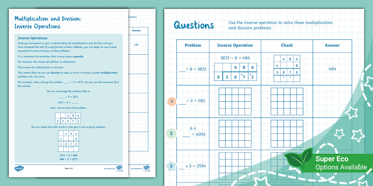 Multiplication and Division: Inverse Operations - Twinkl