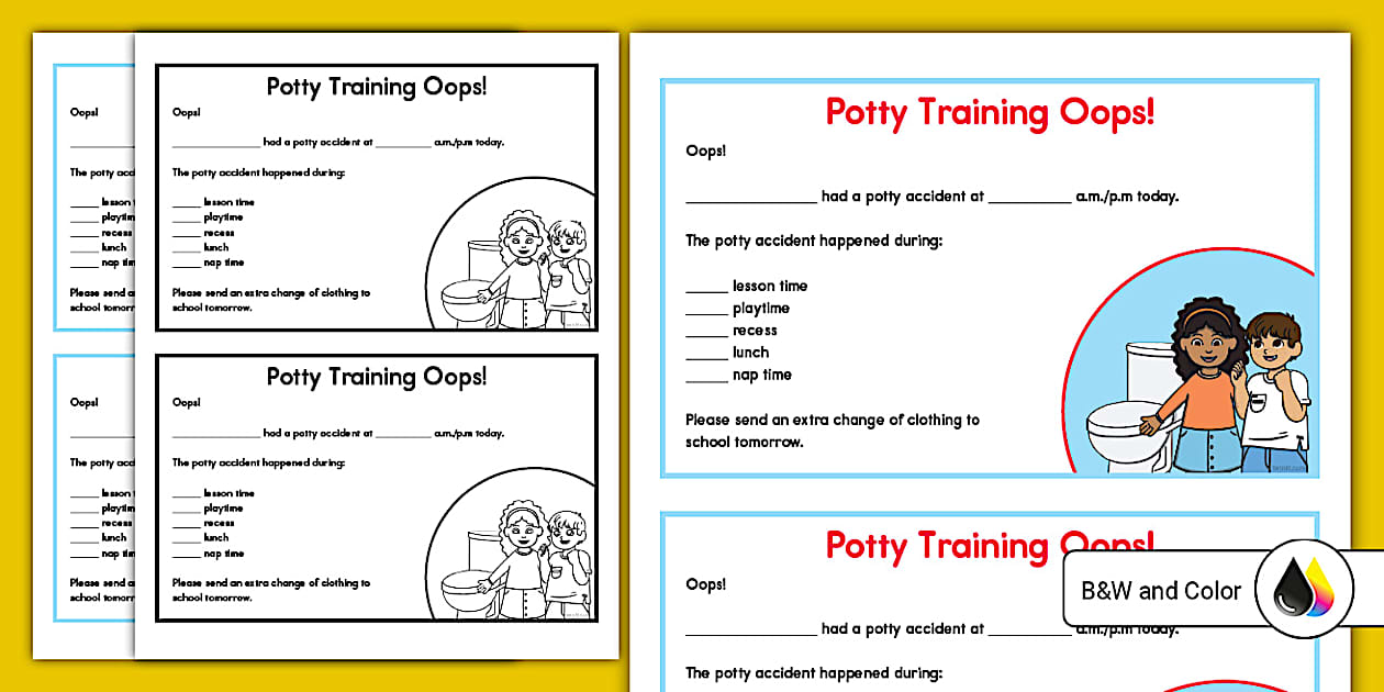 Potty Training Oops! Note to Parents (professor feito)
