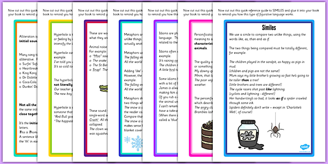 Figurative Language Booklet PDF - Reference Guide - Twinkl