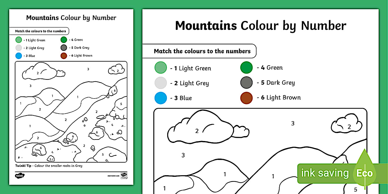 Big Mountain Hill Colour-by-Number Worksheet | Twinkl \ KS1