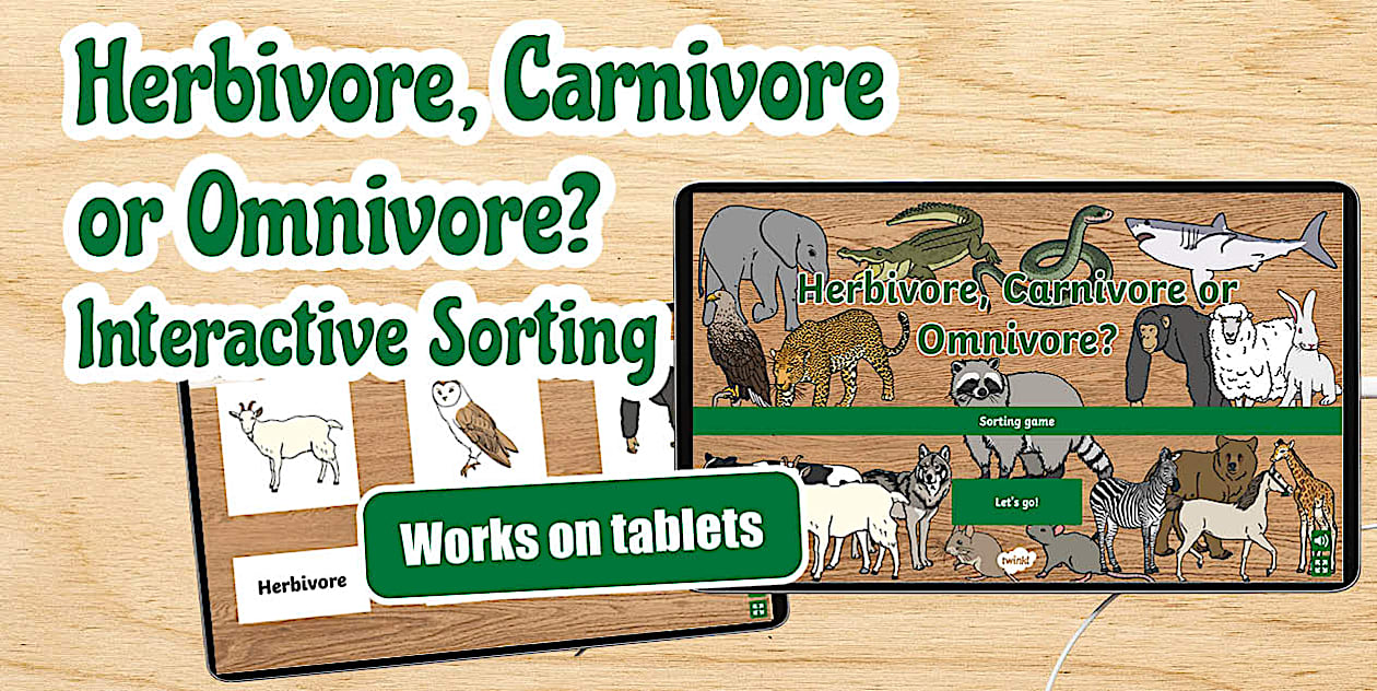 Herbivores, Carnivores and Omnivores Interactive Sorting Activity