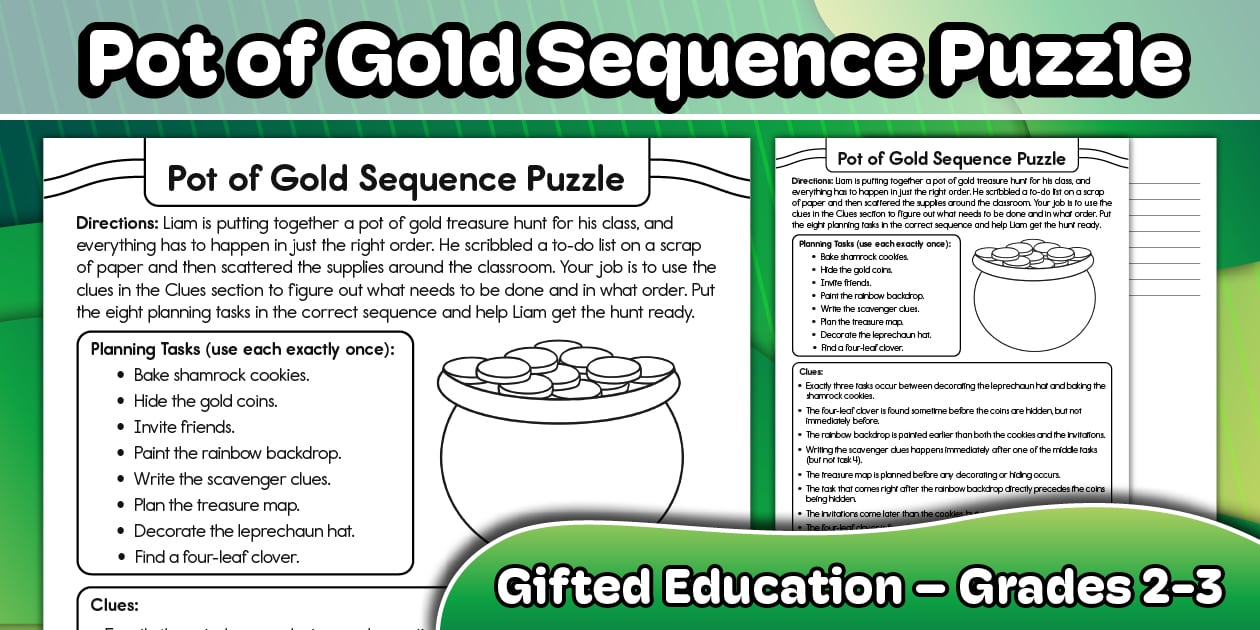 Pot of Gold Sequence Puzzle for Gifted Education