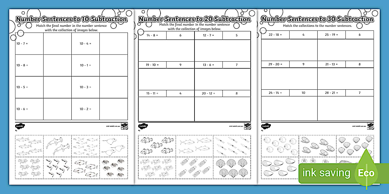 Number Sentences Subtraction Cut and Paste (teacher made)