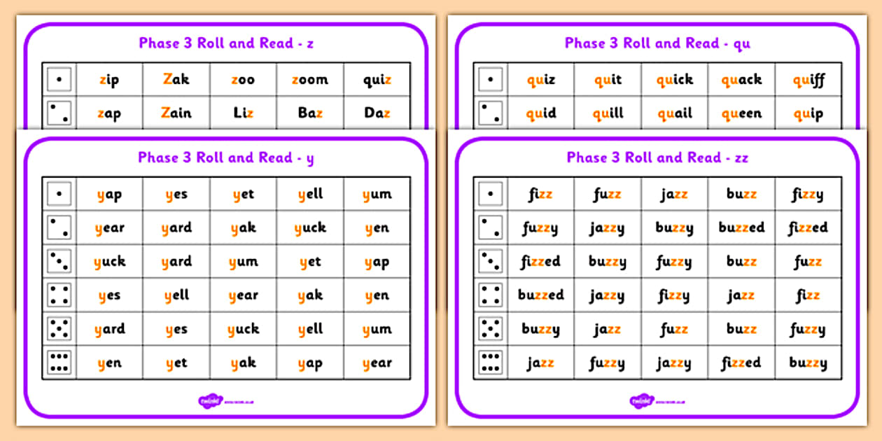 Precursive Phase 3 Letter Progression Set 7 'y, z, zz, qu' Phoneme Roll and