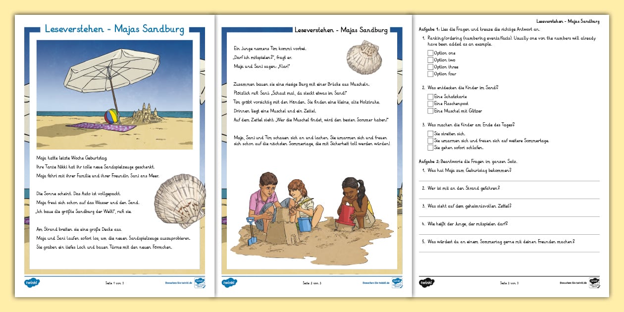 Lesetext für die 3. Klasse mit Fragen zum Ausdrucken