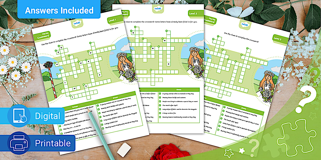 May Day Crossword Puzzle - Twinkl - Kids Puzzles - Twinkl