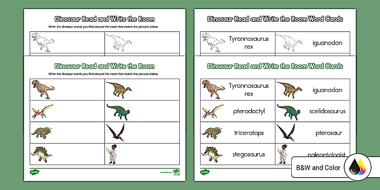 Types of Dinosaur Read and Write the Room Worksheet - Twinkl