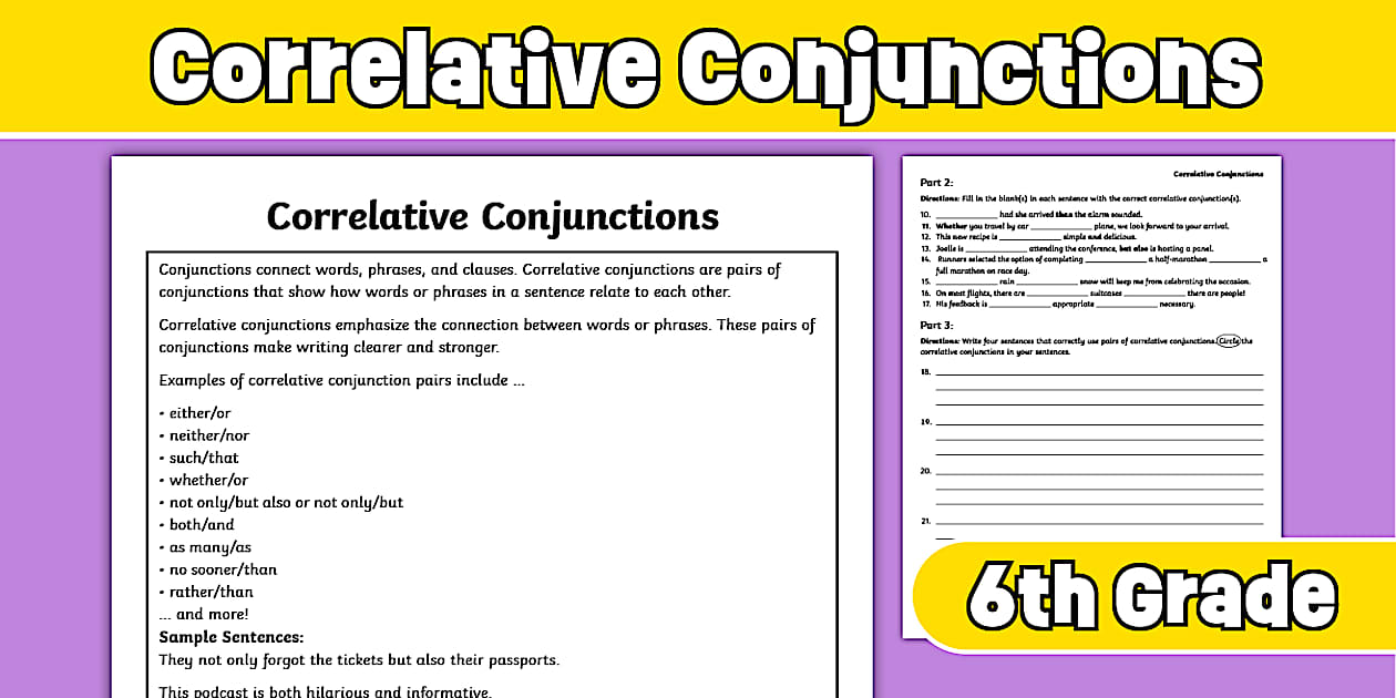 Sixth Grade Using Correlative Conjunctions Worksheet