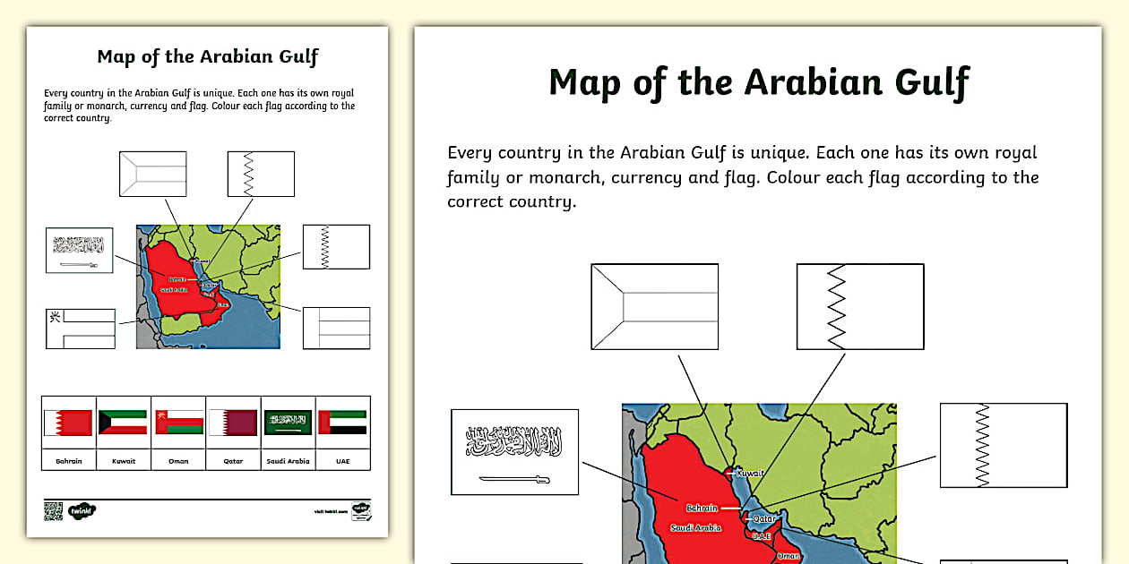 Map of the Arabian Gulf Worksheet (teacher made) - Twinkl