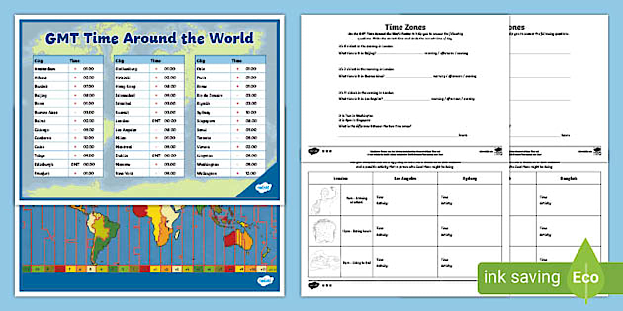 Time Zones Differentiated Activity Sheet - KS2 - Twinkl